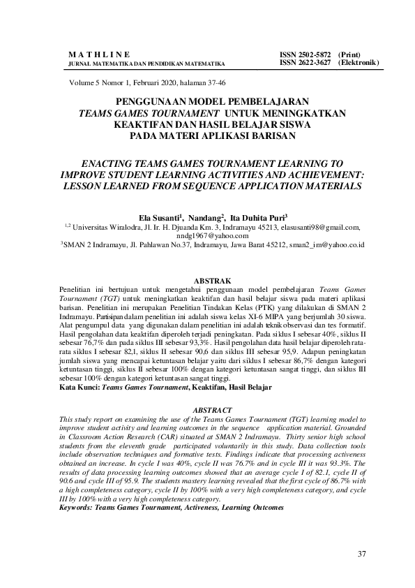 (PDF) Penggunaan Model Pembelajaran Teams Games Tournament Untuk Meningkatkan Keaktifan Dan ...