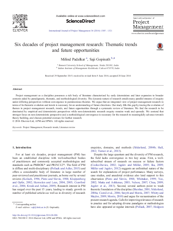 (PDF) Six decades of project management research: Thematic trends and ...
