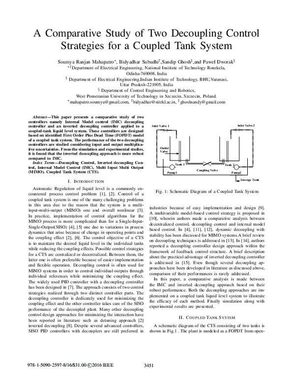 (PDF) A comparative study of two decoupling control strategies for a coupled tank system ...