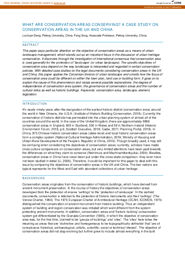 (PDF) What are conservation areas conserving? A case study on ...