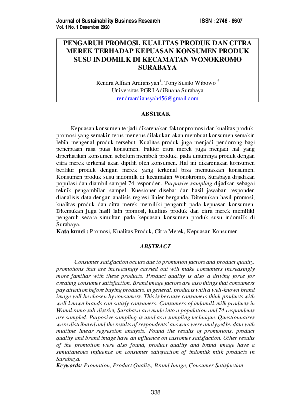 (PDF) Pengaruh Promosi, Kualitas Produk Dan Citra Merek Terhadap Kepuasan Konsumen Produk Susu ...