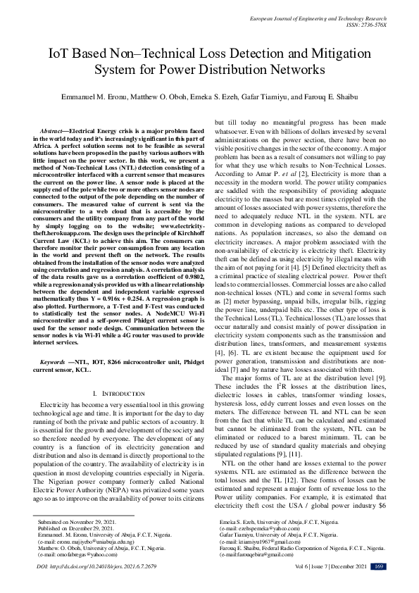 (PDF) IoT Solution for Non-Technical Loss Detection