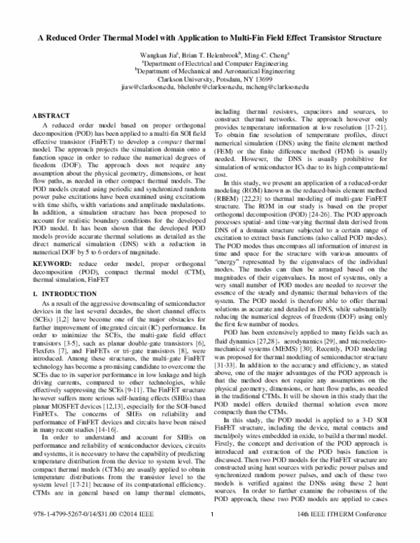 Pdf A Reduced Order Thermal Model With Application To Multi Fin Field Effect Transistor Structure