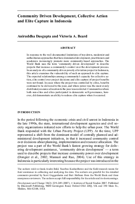 (PDF) Community Driven Development, Collective Action and Elite Capture in Indonesia