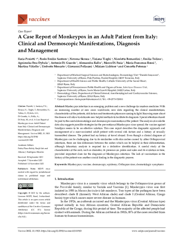 (PDF) A Case Report of Monkeypox in an Adult Patient from Italy: Clinical and Dermoscopic ...