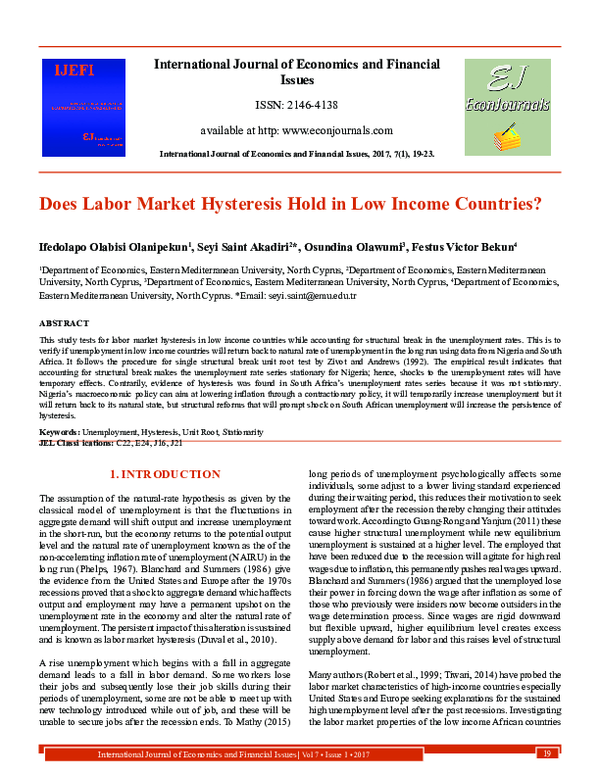 (PDF) Does Labor Market Hysteresis Hold in Low Income Countries