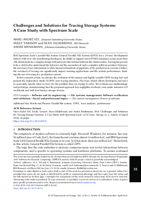 (PDF) Challenges and Solutions for Tracing Storage Systems