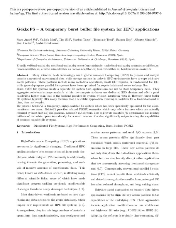(PDF) GekkoFS: Optimized Burst Buffer for HPC