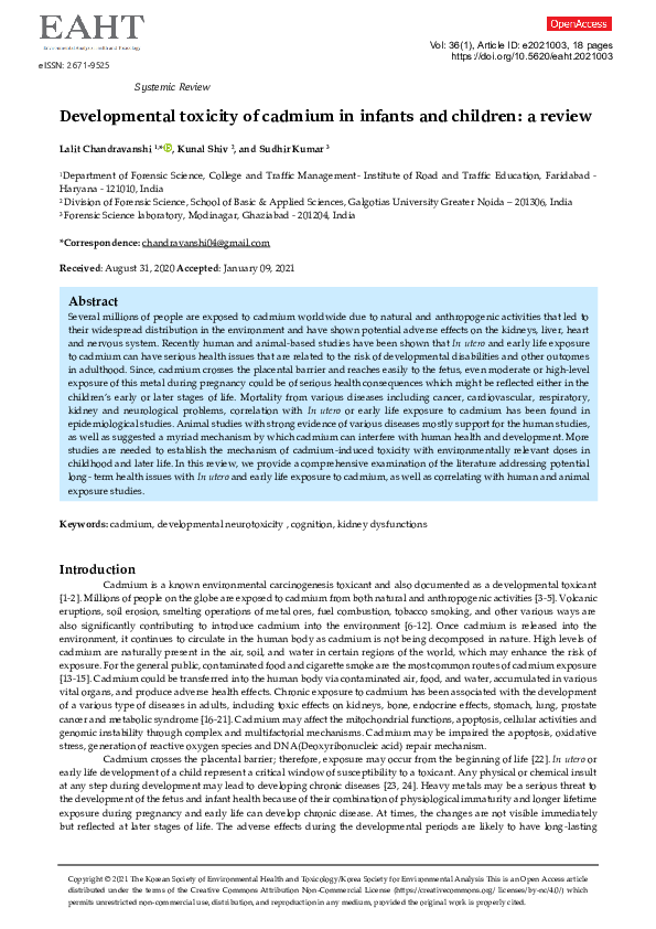 (PDF) Developmental toxicity of cadmium in infants and children: a review