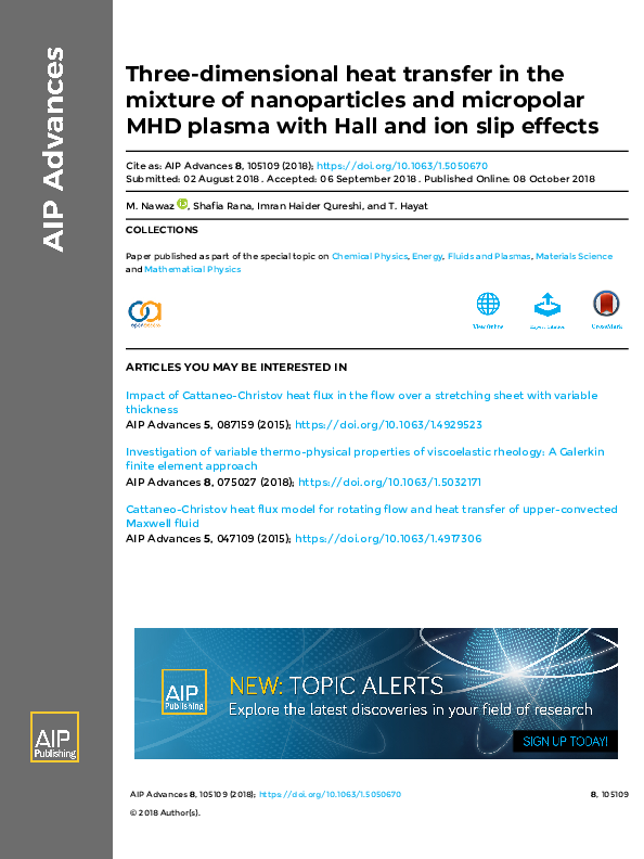 (PDF) Three-dimensional heat transfer in the mixture of nanoparticles and micropolar MHD plasma ...