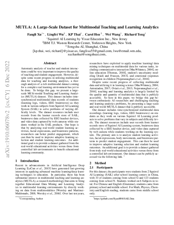(PDF) MUTLA: A Large-Scale Dataset for Multimodal Teaching and Learning Analytics