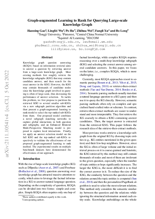 (PDF) Graph-augmented Learning to Rank for Querying Large-scale Knowledge Graph