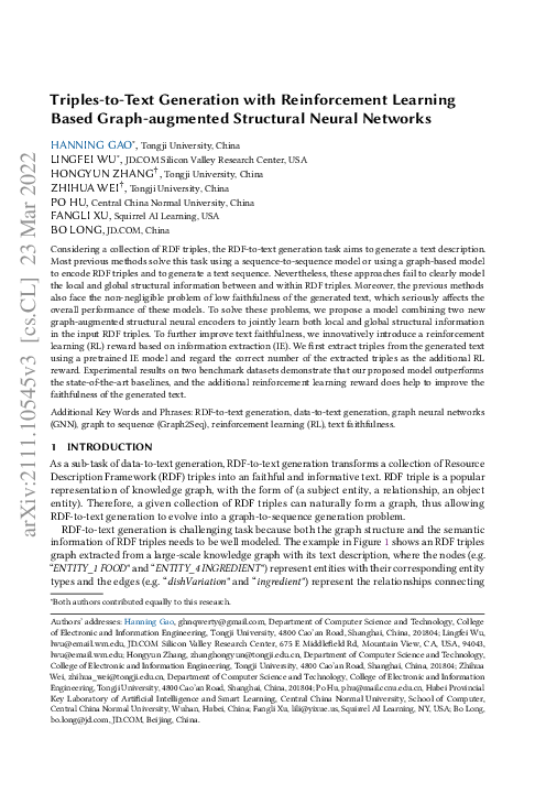 (PDF) Triples-to-Text Generation with Reinforcement Learning Based Graph-augmented Neural Networks
