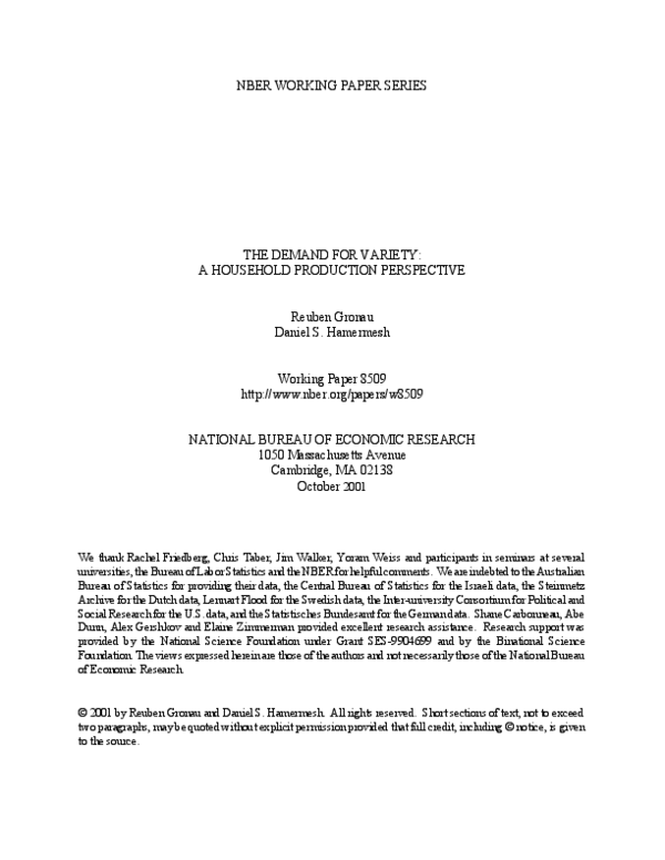 (PDF) The Demand for Variety: A Household Production Perspective