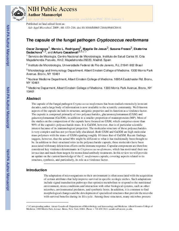 (PDF) Chapter 4 The Capsule of the Fungal Pathogen Cryptococcus neoformans