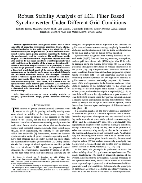 (PDF) Robust Stability Analysis of LCL Filter Based Synchronverter Under Different Grid Conditions