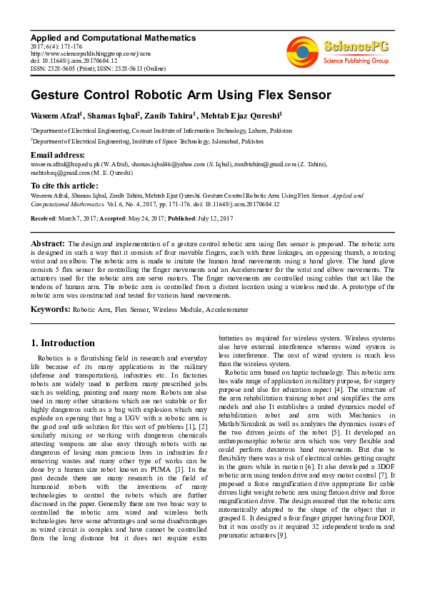 (PDF) Gesture Control Robotic Arm Using Flex Sensor