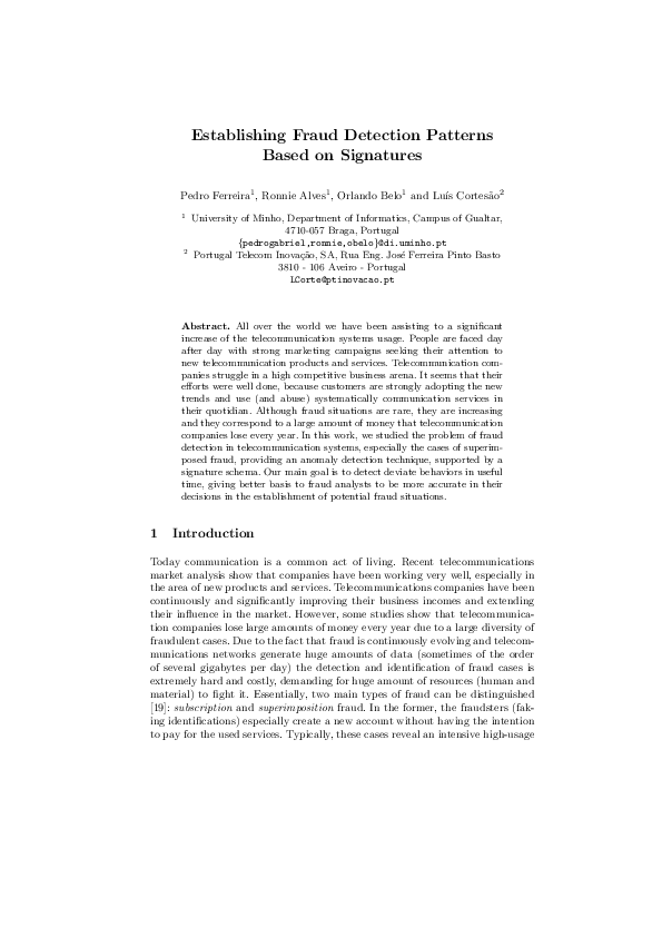(PDF) Establishing Fraud Detection Patterns Based on Signatures