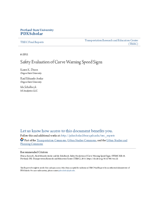 (PDF) Safety Evaluation of Curve Warning Speed Signs