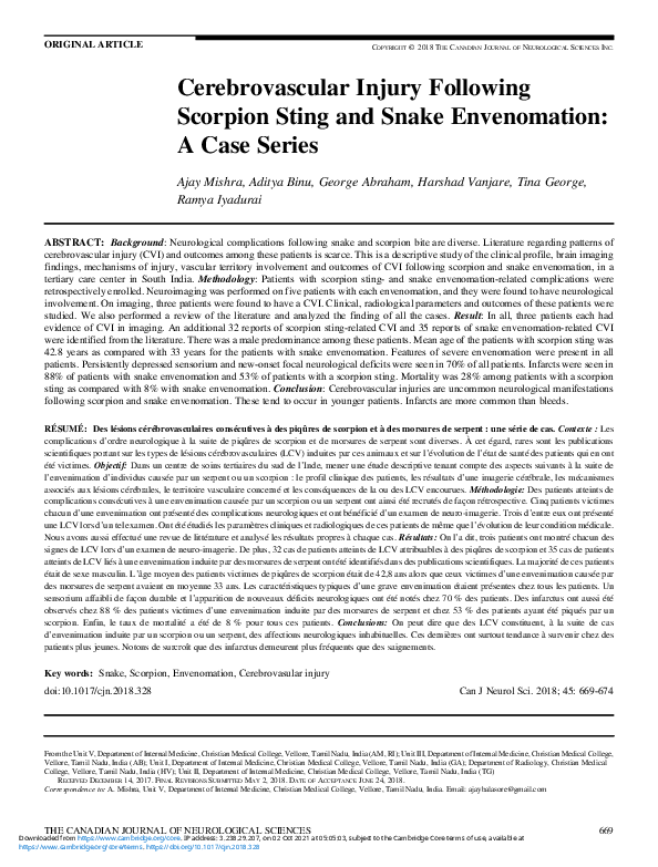 (PDF) Cerebrovascular Injury Following Scorpion Sting and Snake ...