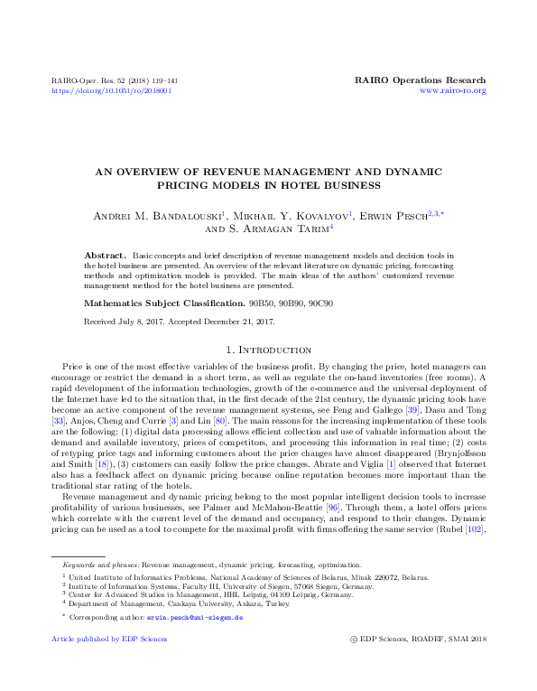 (PDF) An overview of revenue management and dynamic pricing models in ...