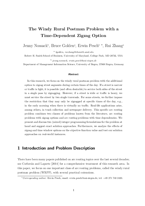 (PDF) The windy rural postman problem with a time-dependent zigzag option