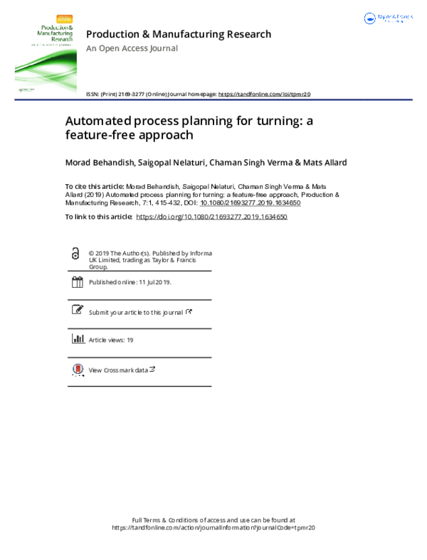 (PDF) Automated process planning for turning: a feature-free approach