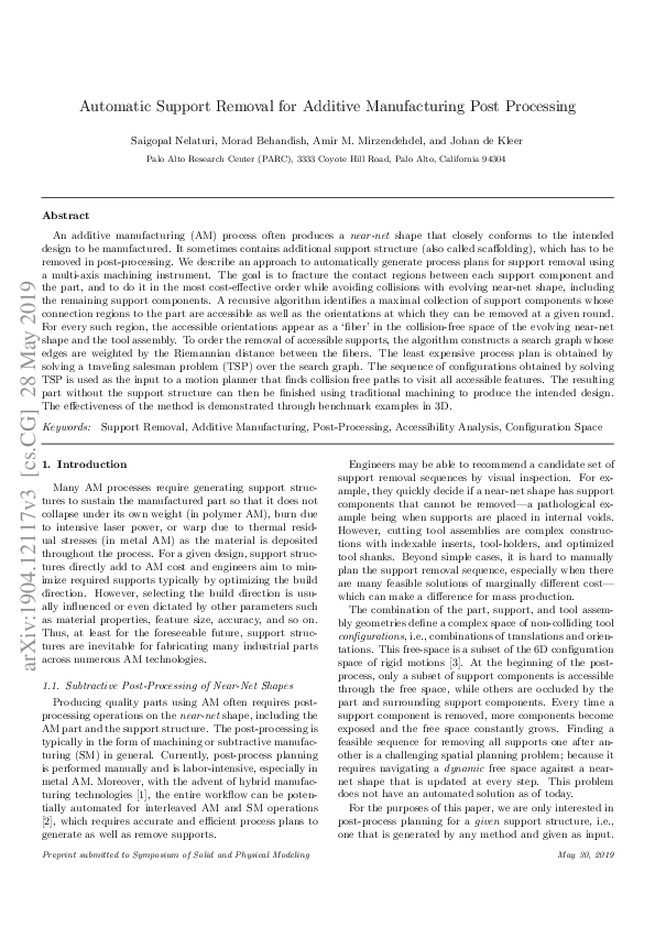 (PDF) Automatic Support Removal for Additive Manufacturing Post Processing