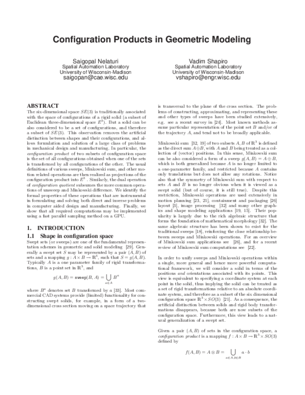 (PDF) Configuration products in geometric modeling