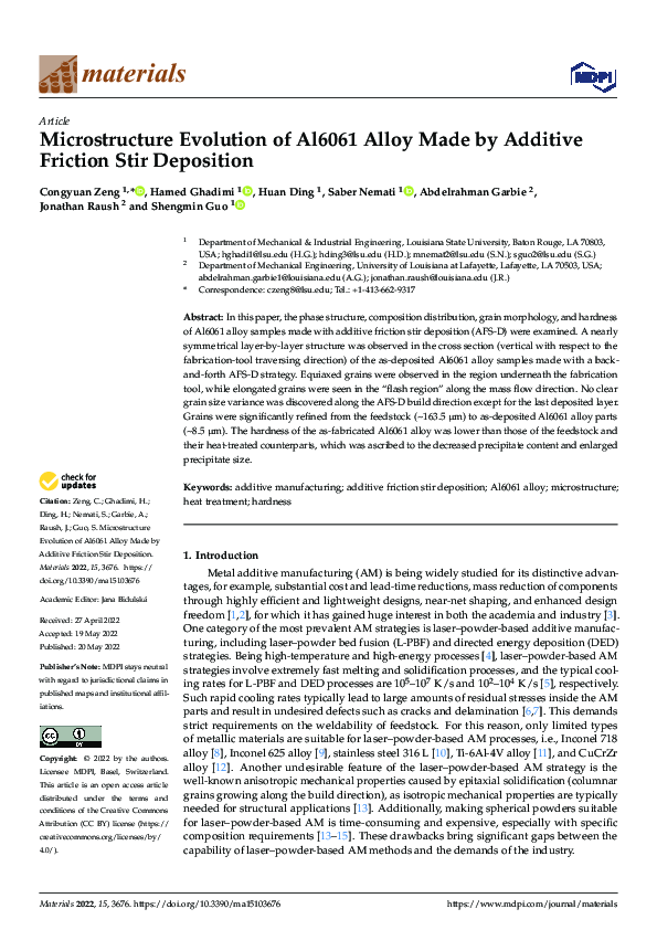 Pdf Microstructure Evolution Of Al6061 Alloy Made By Additive