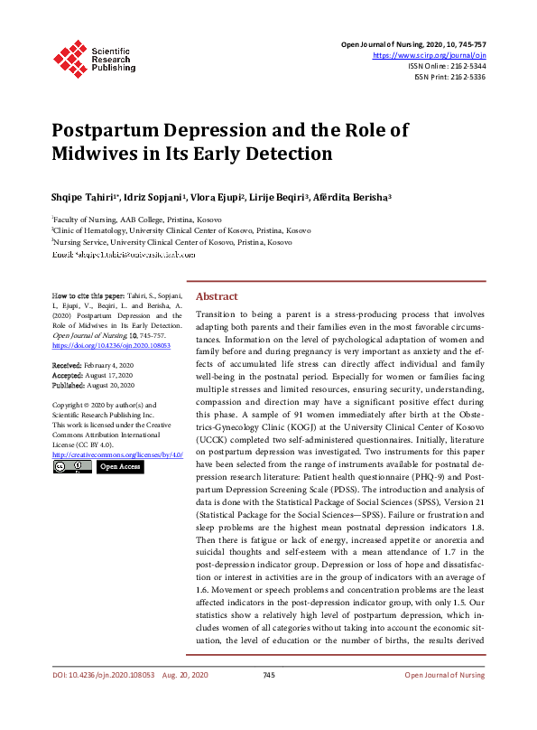 (PDF) Postpartum Depression and the Role of Midwives in Its Early Detection
