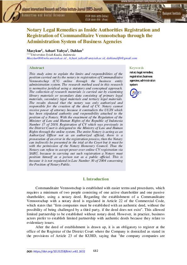(PDF) Notary Legal Remedies as Inside Authorities Registration and ...