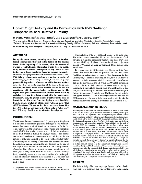 (PDF) Hornet Flight Activity and its Correlation with UVB Radiation ...