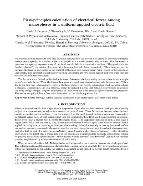 (PDF) First-principles calculation of electrical forces among nanospheres in a uniform applied ...