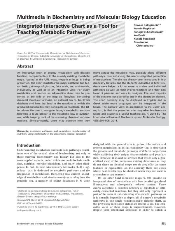(PDF) Integrated interactive chart as a tool for teaching metabolic pathways