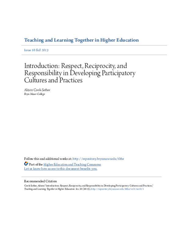 (PDF) Introduction: Respect, Reciprocity, and Responsibility in ...