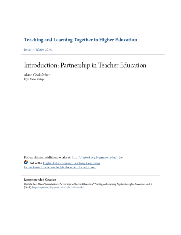 (PDF) Introduction: Partnership in Teacher Education