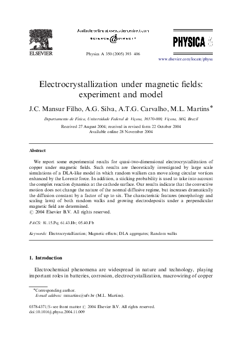 (PDF) Electrocrystallization under magnetic fields: experiment and model