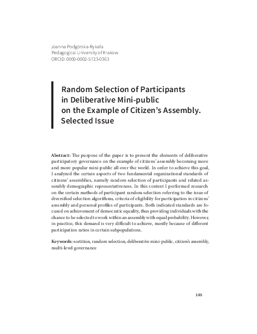 (PDF) Random Selection of Participants in Deliberative Mini-public on ...