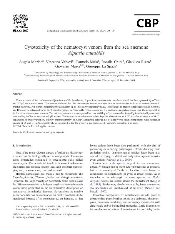 (PDF) Cytotoxicity of the nematocyst venom from the sea anemone ...