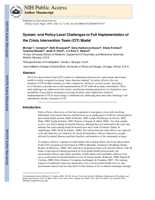 (PDF) System- and Policy-Level Challenges to Full Implementation of the ...