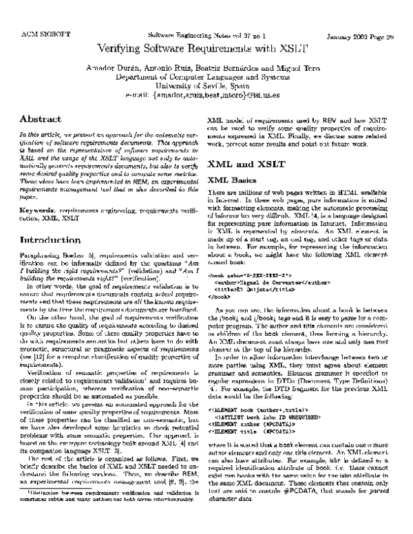 (PDF) Verifying software requirements with XSLT