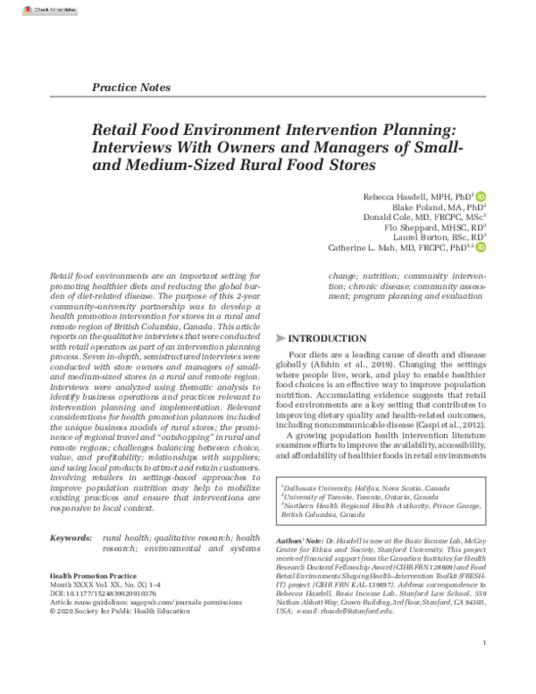 (PDF) Retail Food Environment Intervention Planning: Interviews With ...