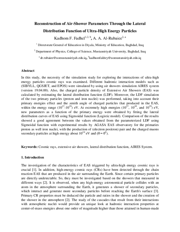 (PDF) Reconstruction of Air-Shower Parameters through Lateral Distribution Function of Ultra ...