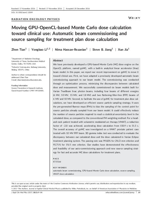(PDF) Moving GPU-OpenCL-based Monte Carlo dose calculation toward clinical use: Automatic beam ...