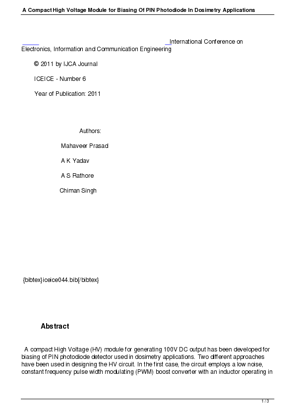 (PDF) A Compact High Voltage Module for Biasing of PIN Photodiode in ...