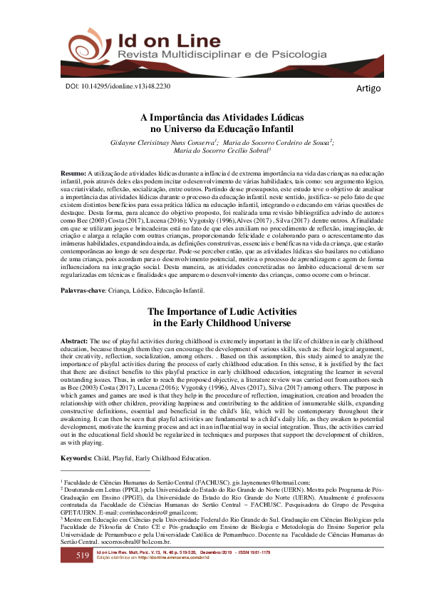 (PDF) A Importância das Atividades Lúdicas no Universo da Educação ...