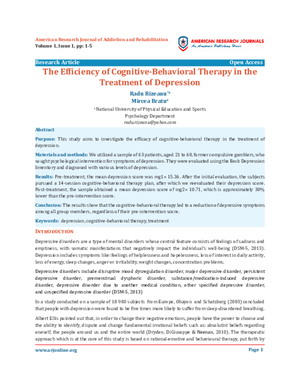 (PDF) The Efficiency of Cognitive-Behavioral Therapy in Rehabilitation ...