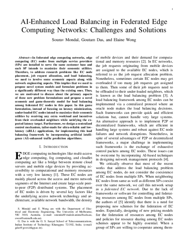 (PDF) AI-Enhanced Load Balancing in Federated Edge Computing Networks: Challenges and Solutions