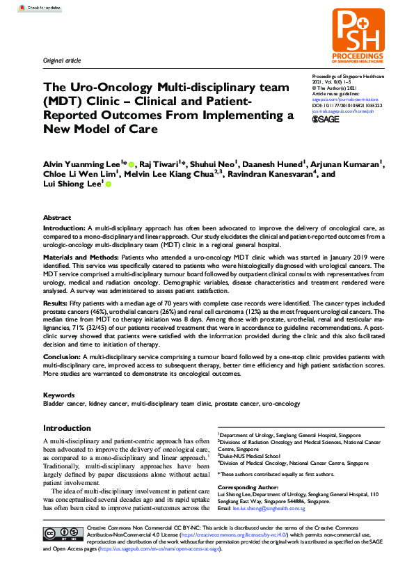 (PDF) The Uro-Oncology Multi-disciplinary team (MDT) Clinic – Clinical ...